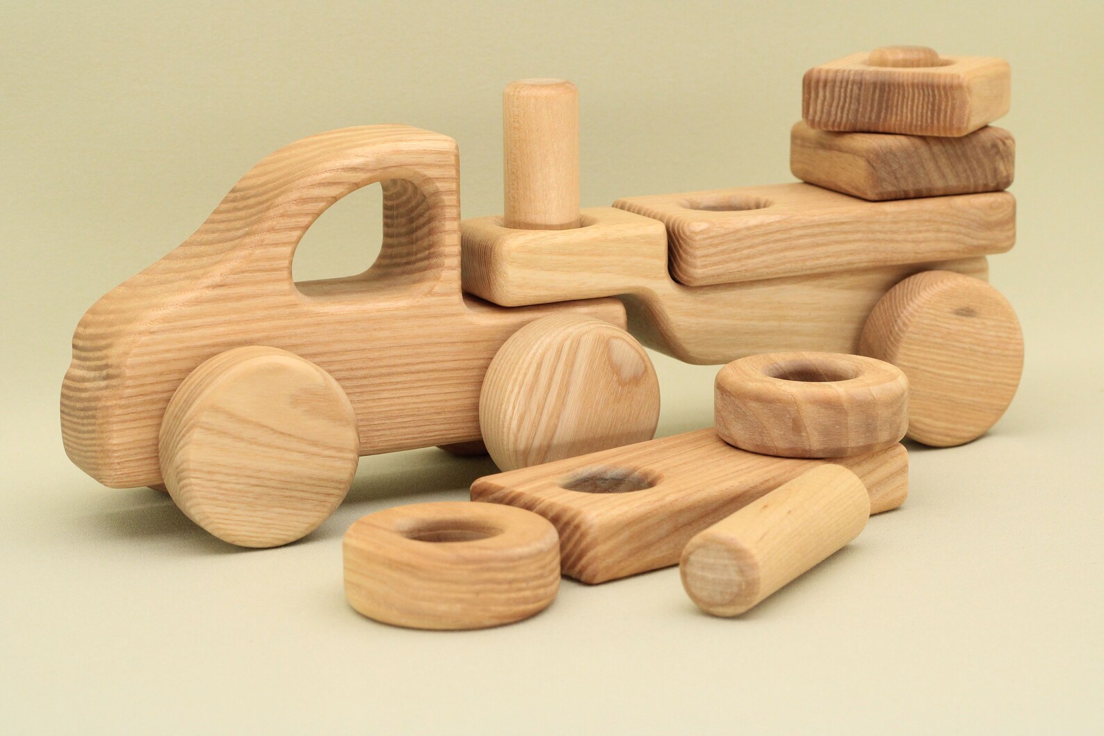 Wooden Car Constructor: Montessori Stacking Toy With Trailer - Etsy