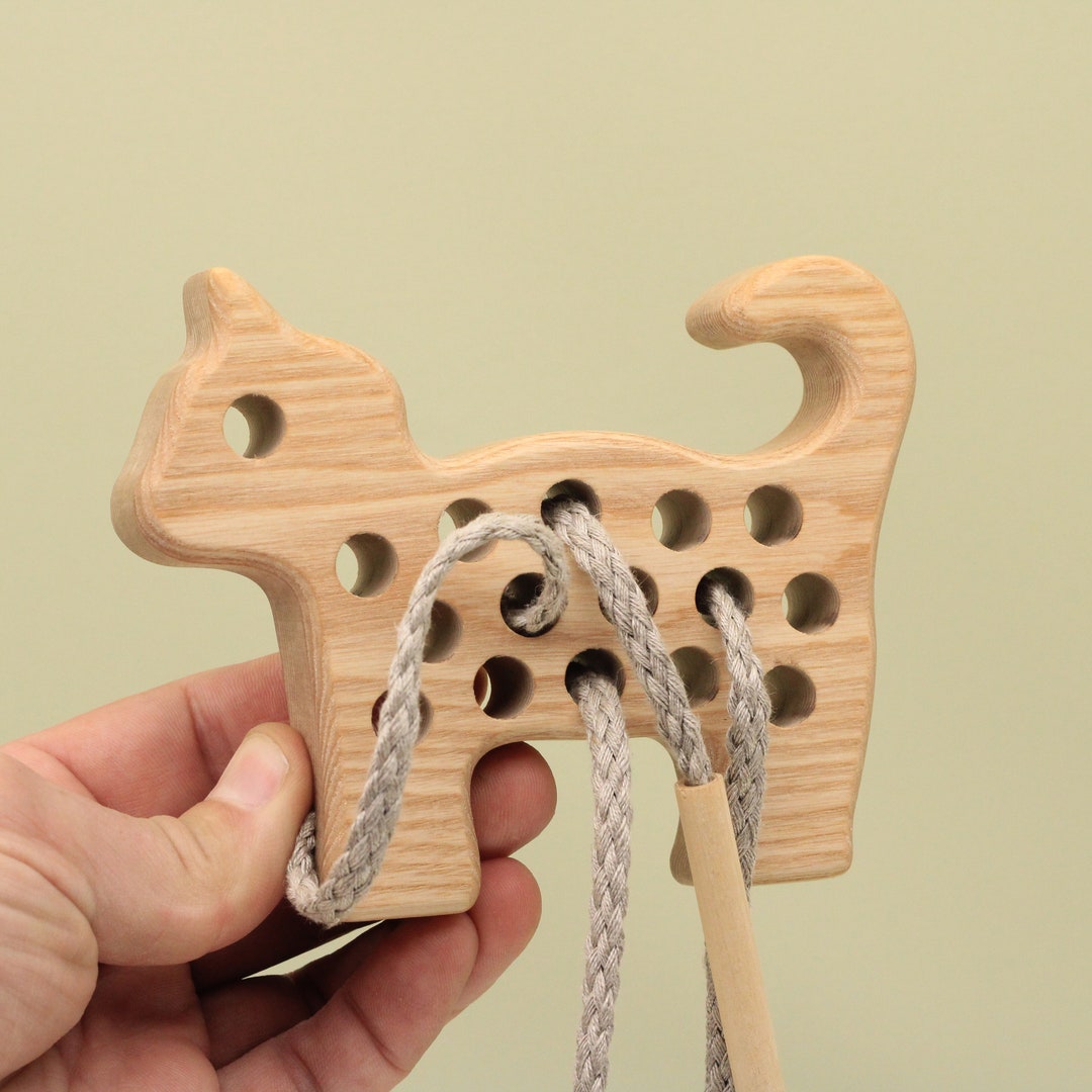 Handmade Wooden Threading Lacing Toy Educational Cat Adventure for Fine ...