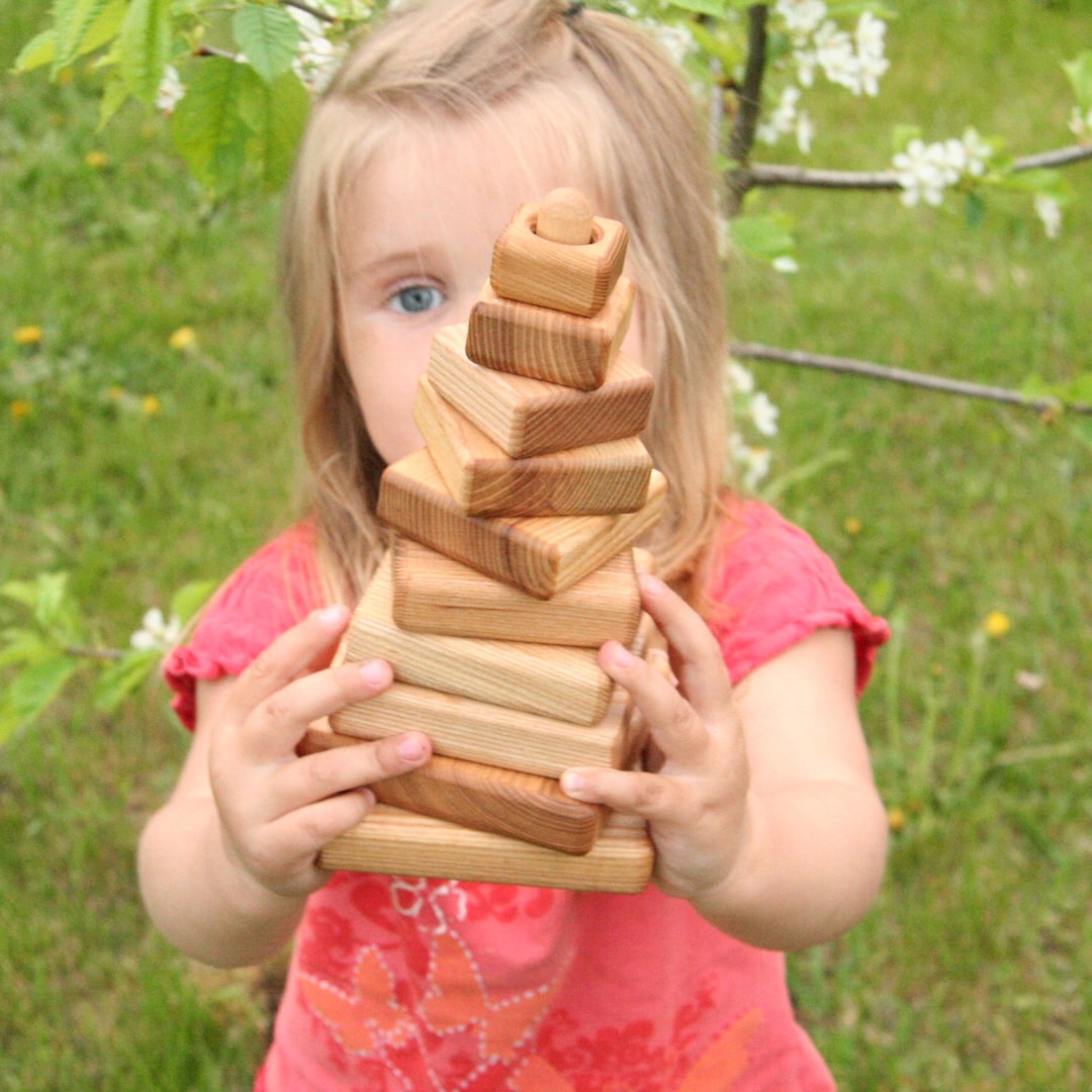Educational Handmade Natural Square Wooden Stacking Pyramid - Etsy