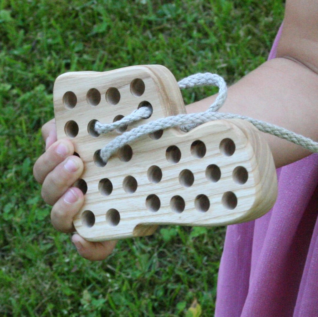Handmade Wooden Threading Lacing Toy Educational Boot for Fine Motor ...