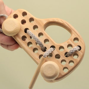 Wooden Handmade Threading Toy Car on Wheels: Fine Motor Skills ...