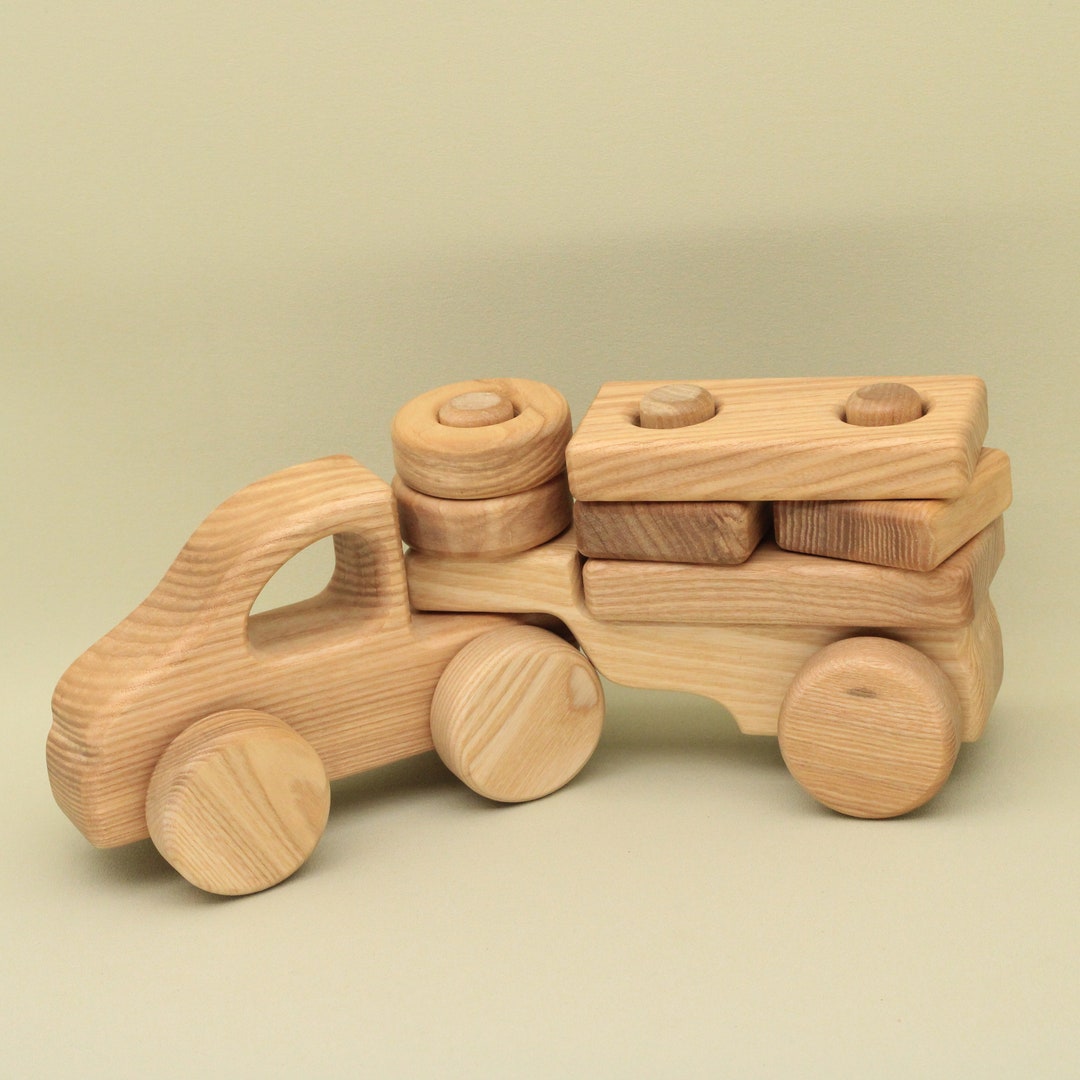 Wooden Car Constructor: Montessori Stacking Toy With Trailer - Etsy