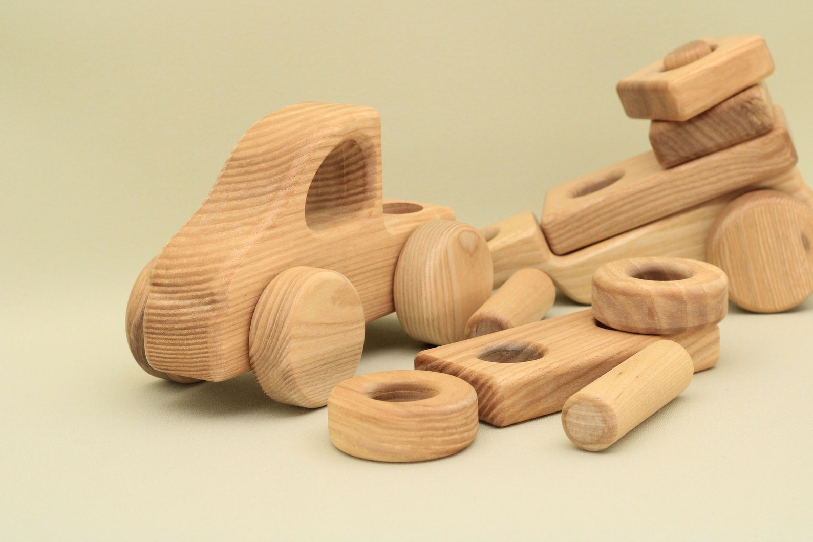 Wooden Car Constructor: Montessori Stacking Toy With Trailer - Etsy