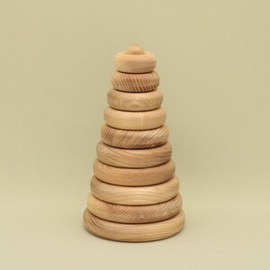 Natural Handmade Educational Round Wooden Stacking Pyramid Montessori ...
