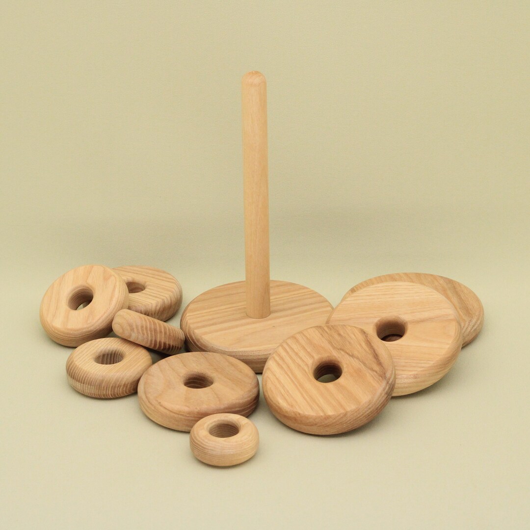 Natural Handmade Educational Round Wooden Stacking Pyramid Montessori ...