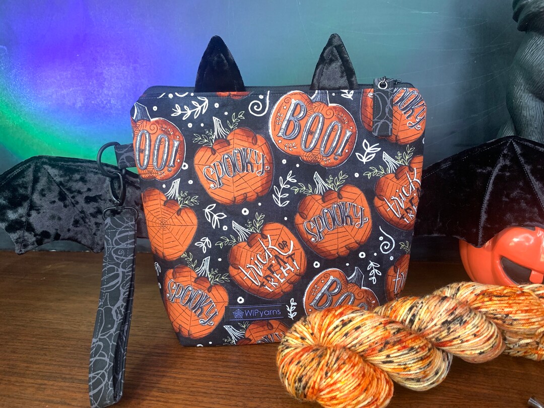 It's Spooky Time Bat Bag - Medium Size Knitting Project Bag by Wipyarns Sock Bag Project Bag ...