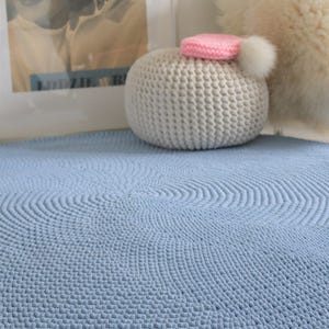 Handmade Blue Round Simple Modern Nursery Crochet Rug, Washable Natural ...