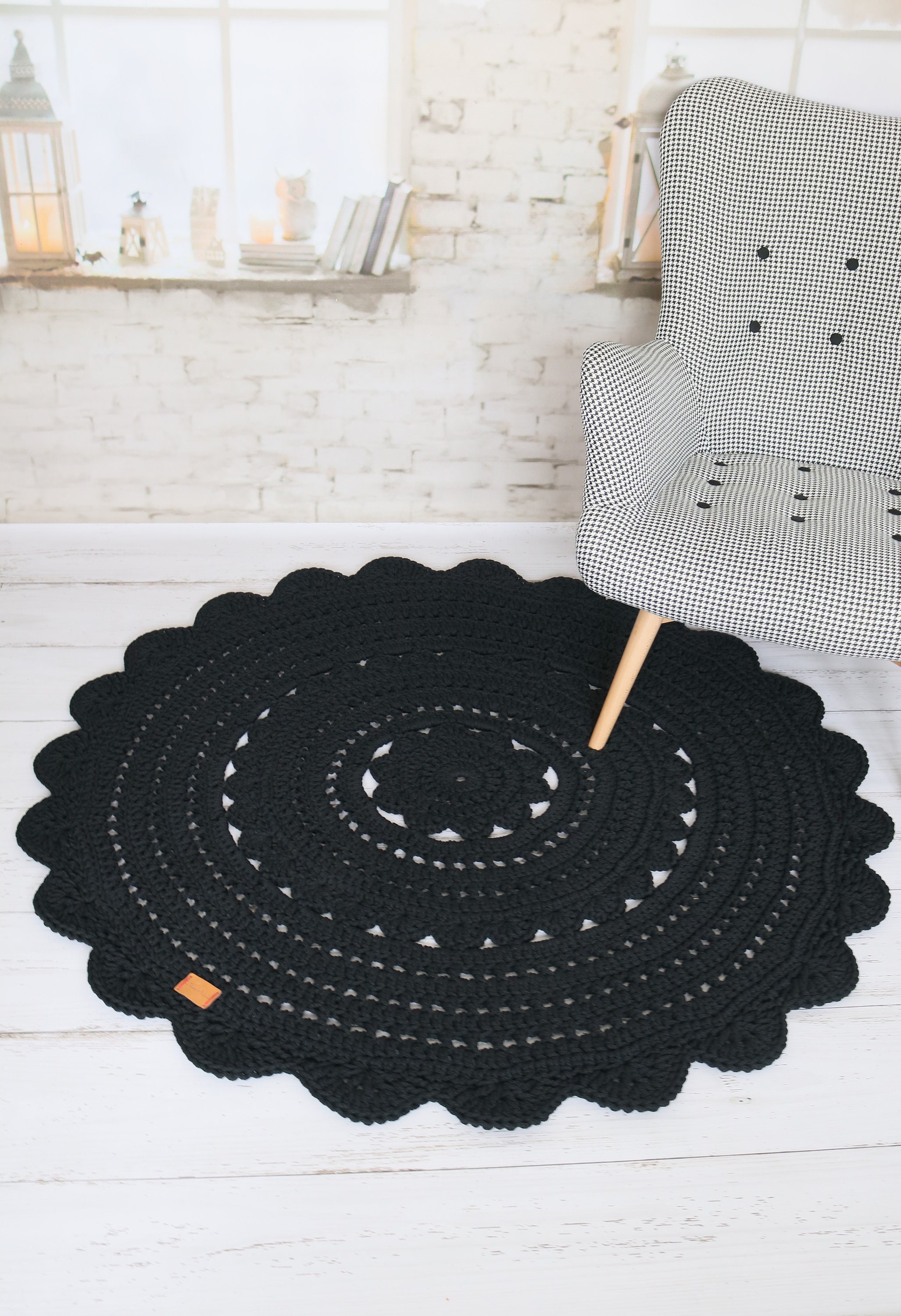 Black Doily Mandala rug Tapis Bohemian Hippie Shabby Chic | Etsy