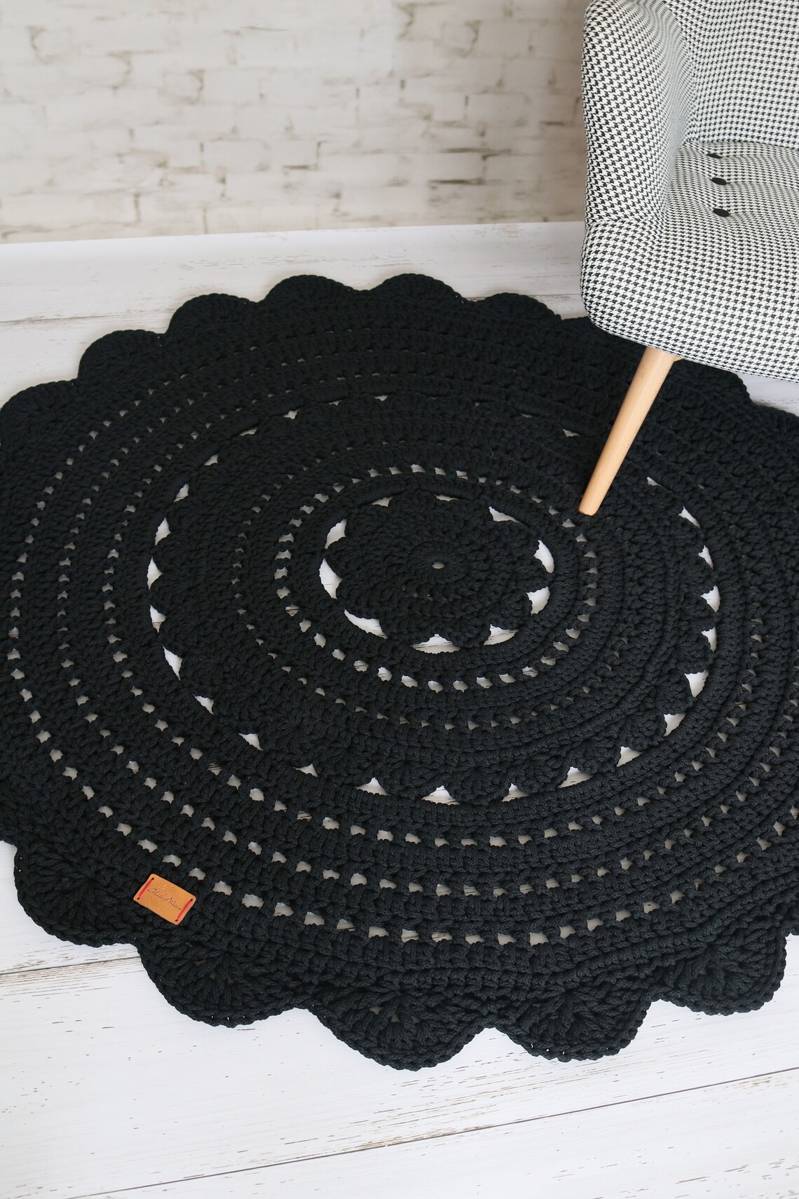 Black Doily Mandala rug Tapis Bohemian Hippie Shabby Chic | Etsy