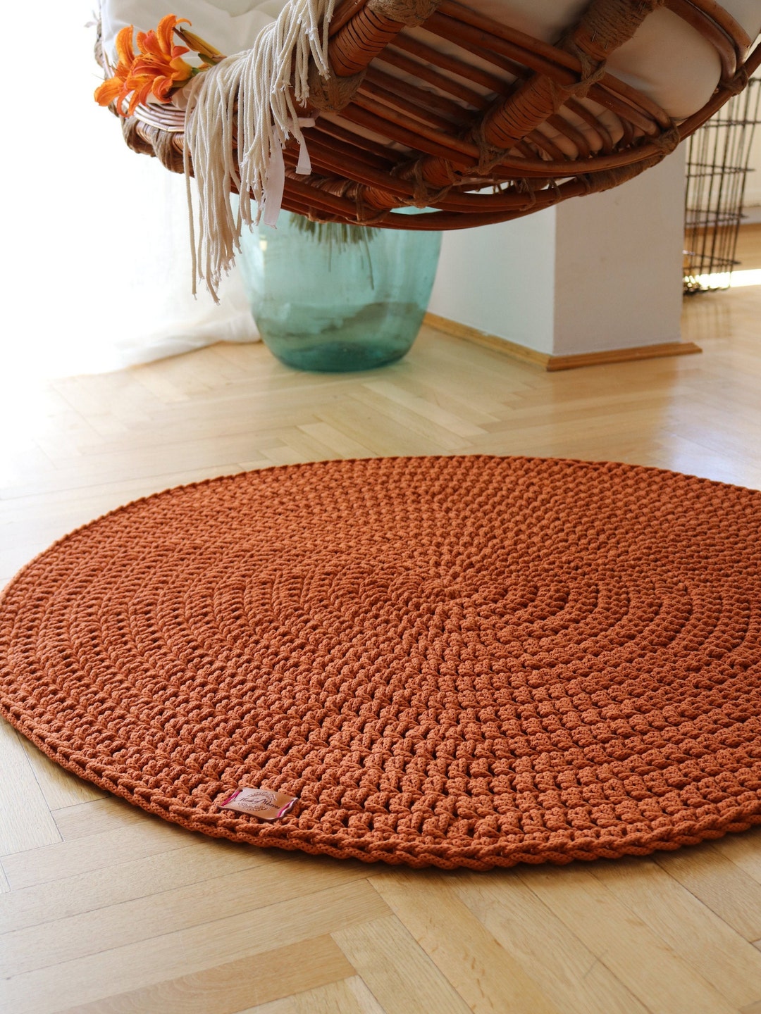 Christmas Gift Pumpkin Decor, Handmade Crochet Rusty Orange, Round Rug ...