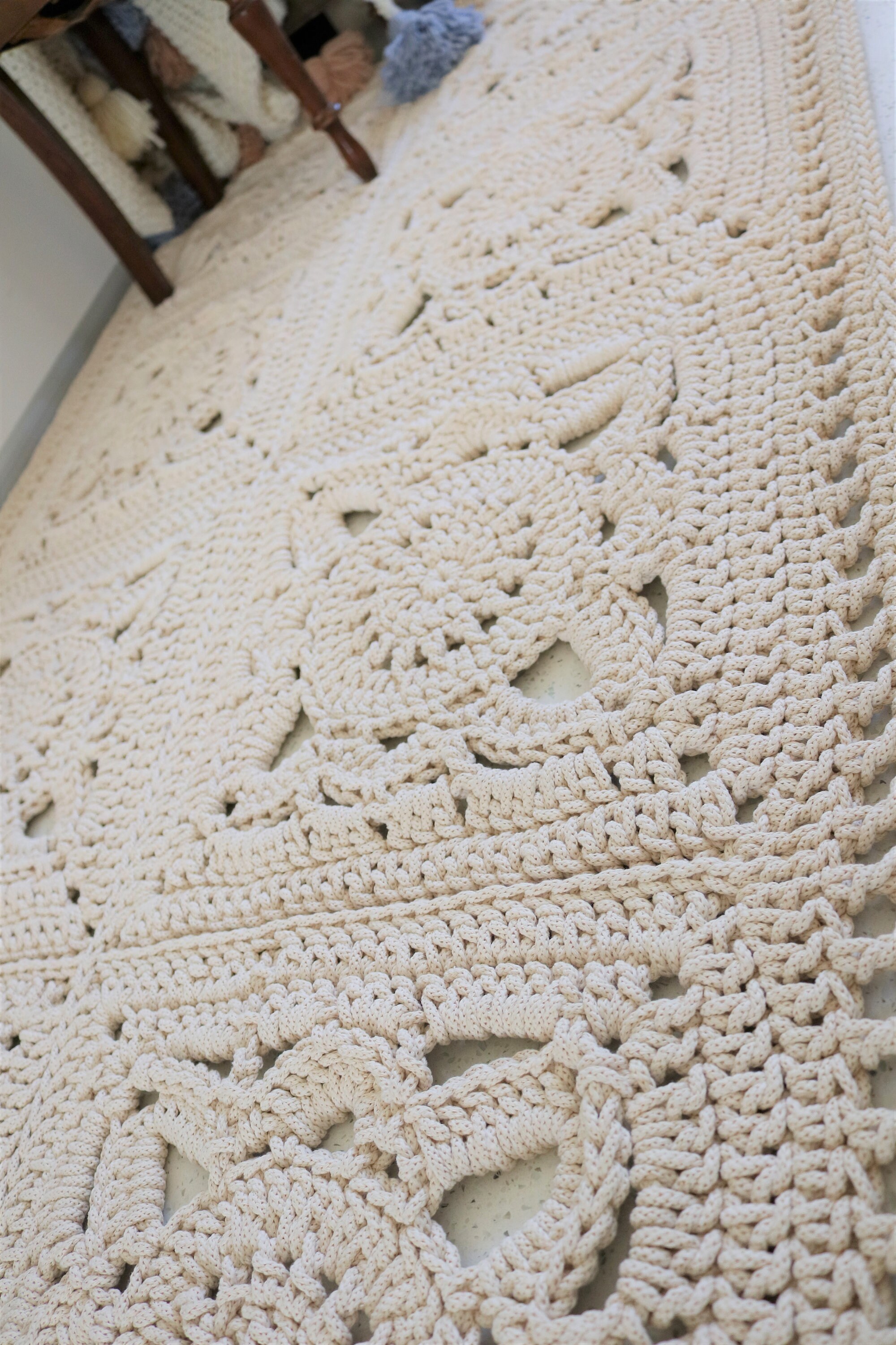 Romantic rectangular Beige Ecru Floral Rug/ Crochet Rug/ Rug | Etsy