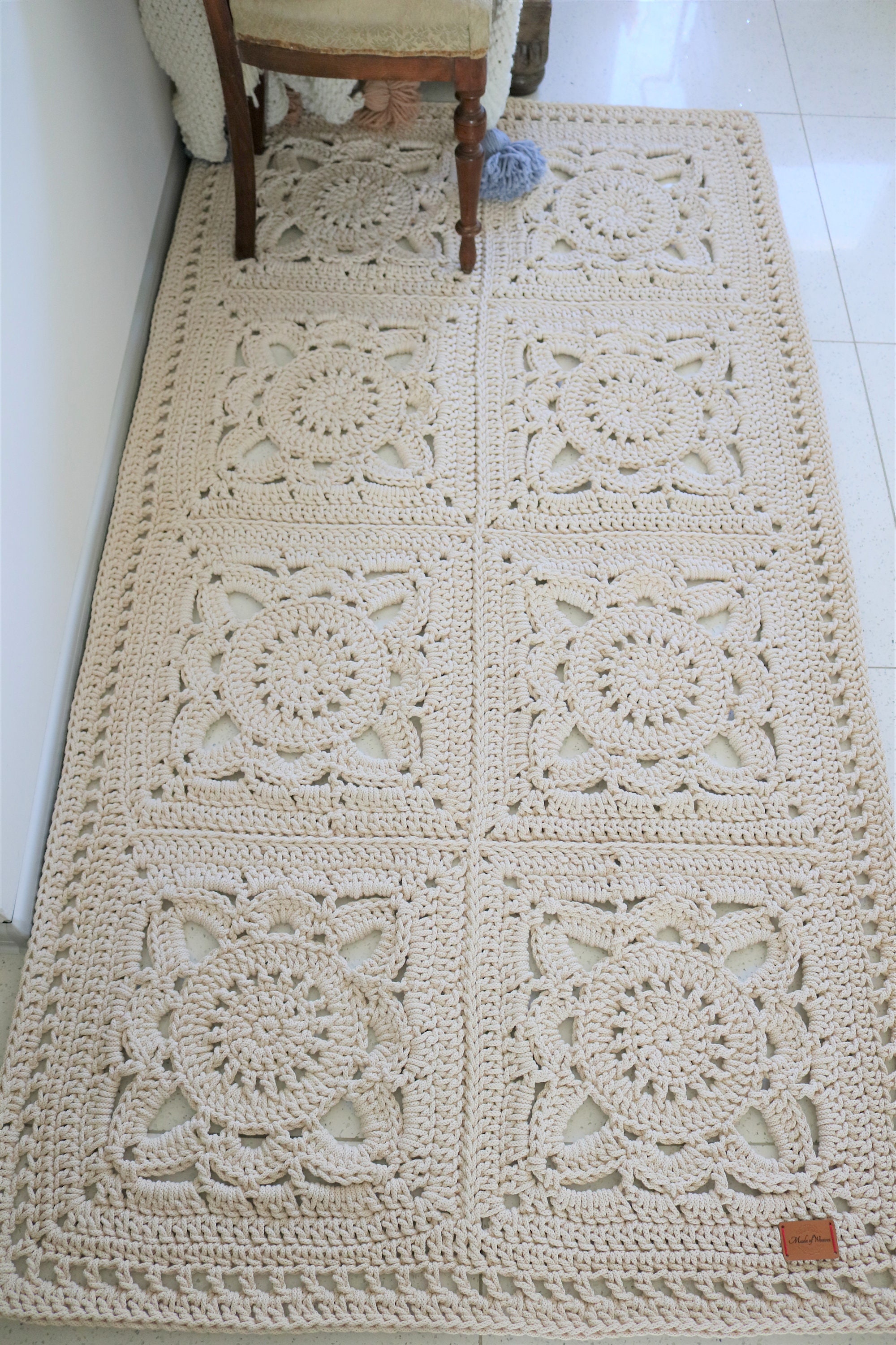 Romantic rectangular Beige Ecru Floral Rug/ Crochet Rug/ Rug | Etsy