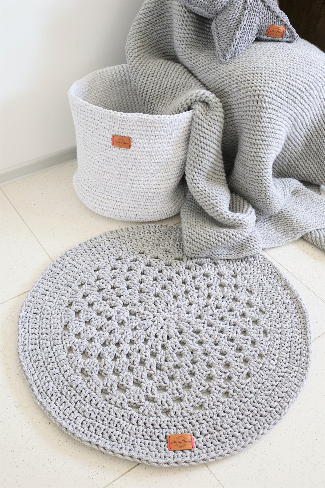 Grey Circle Rug Many Colors Sizes Handmade Large Crochet - Etsy