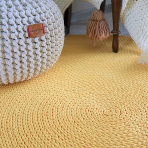 Handmade Chunky Yellow Round Simple Modern Nursery Crochet Rug ...