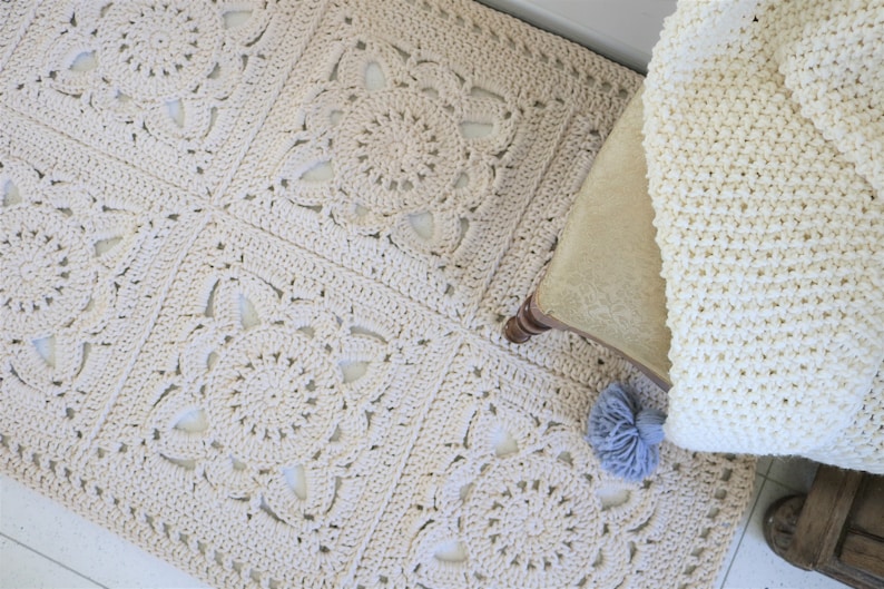 Romantic Rectangular Beige Ecru Floral Rug/ Crochet Rug/ Rug | Etsy