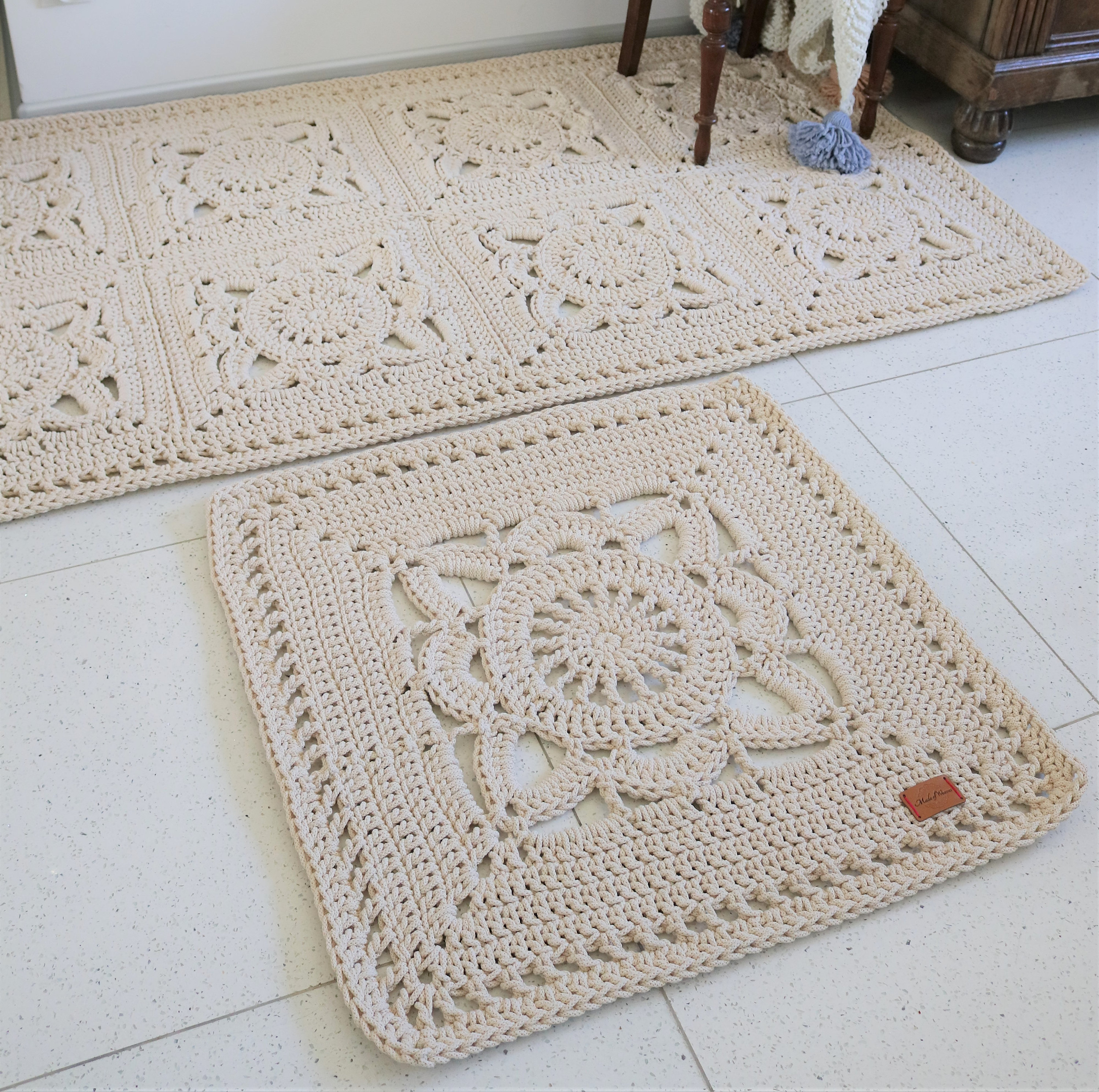 Romantic rectangular Beige Ecru Floral Rug/ Crochet Rug/ Rug | Etsy