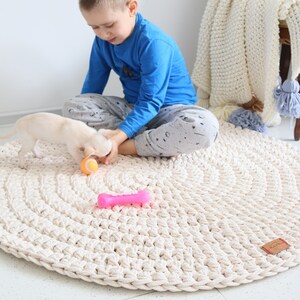 Chunky Ecru Cream Nursery Round Crochet Rug 100cm, 120cm, 140cm, 160cm ...