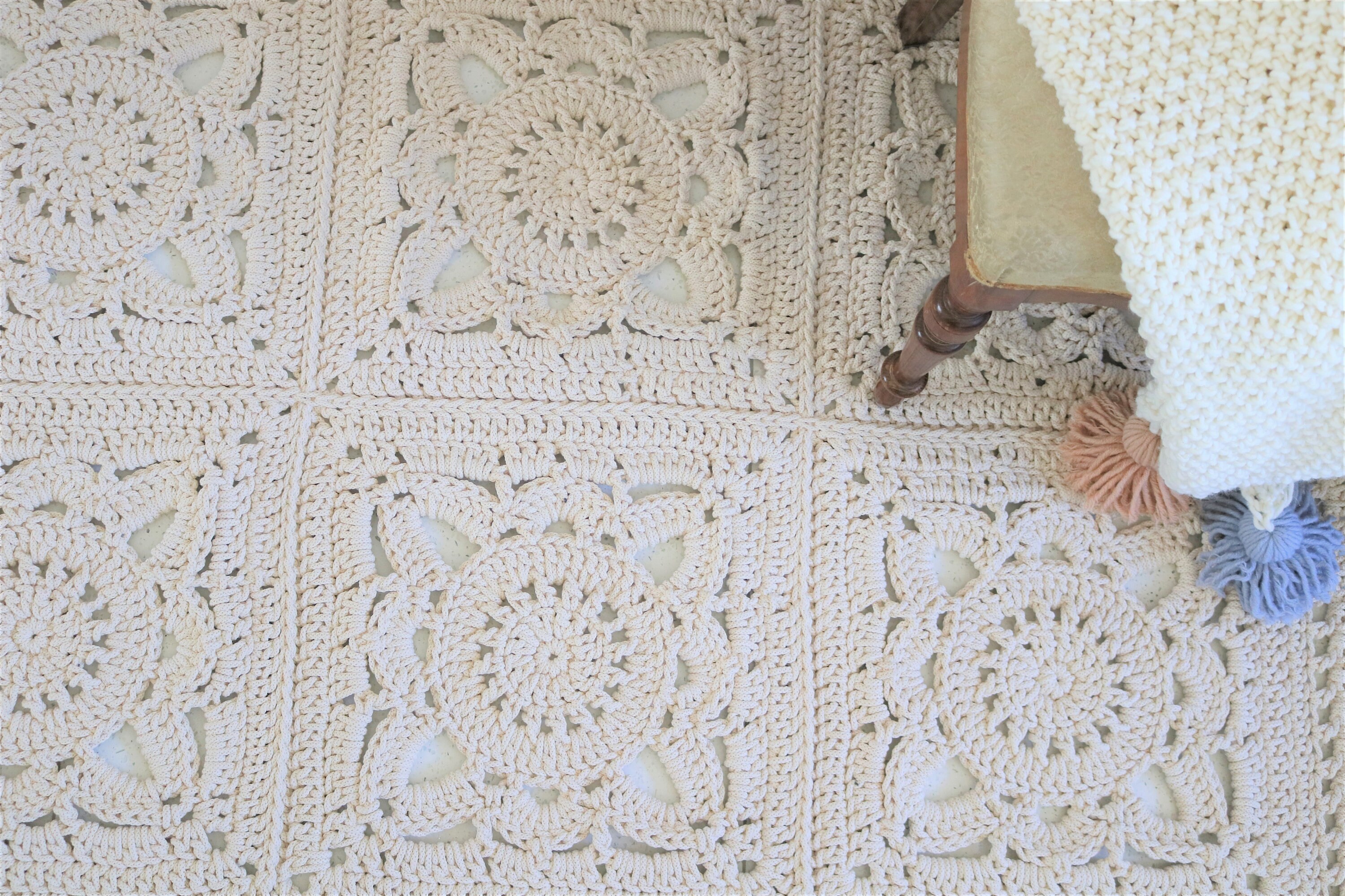 Romantic rectangular Beige Ecru Floral Rug/ Crochet Rug/ Rug | Etsy