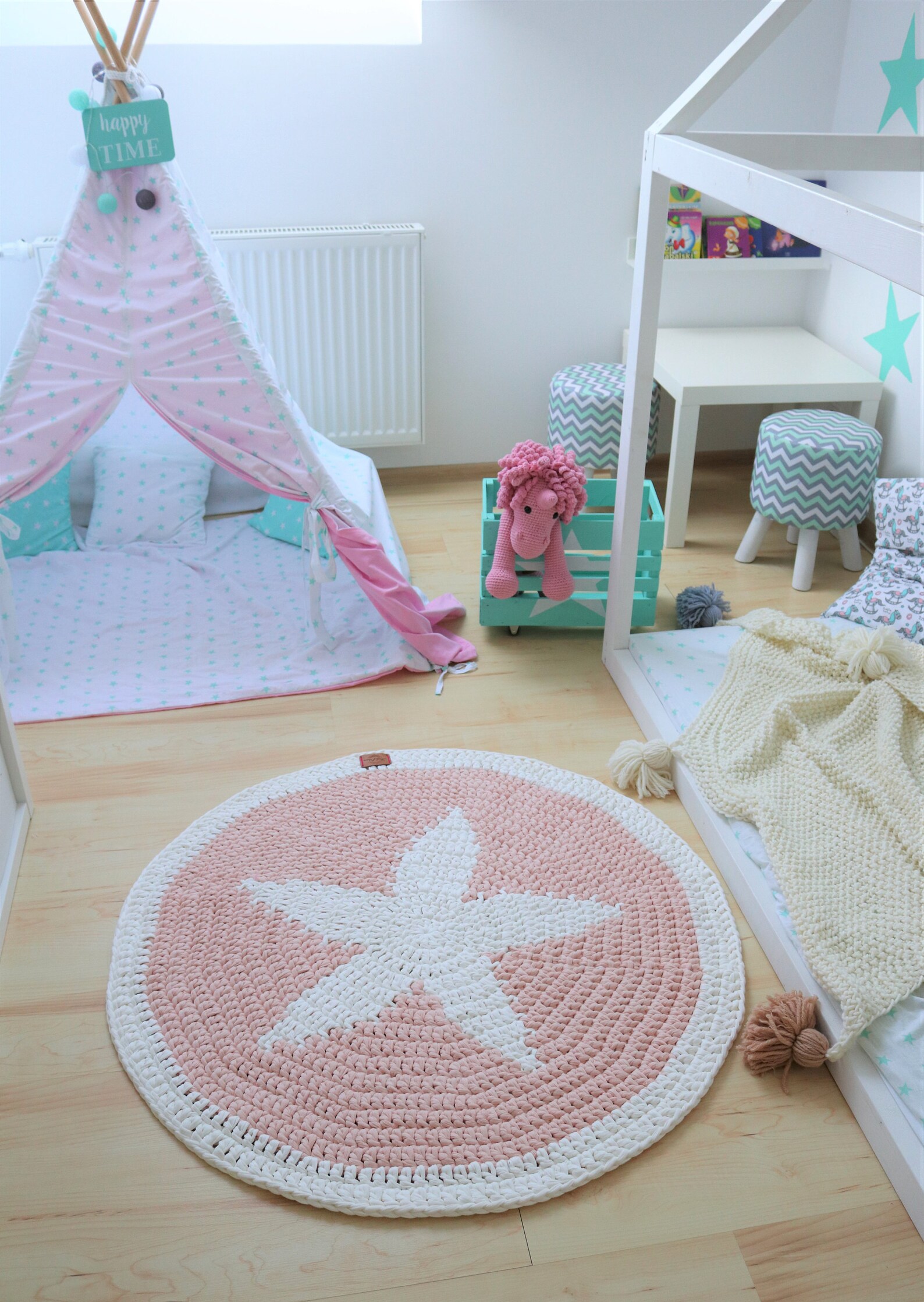 Sweet Light Pink Star Round Rug Stars Rug Round Area Rug - Etsy