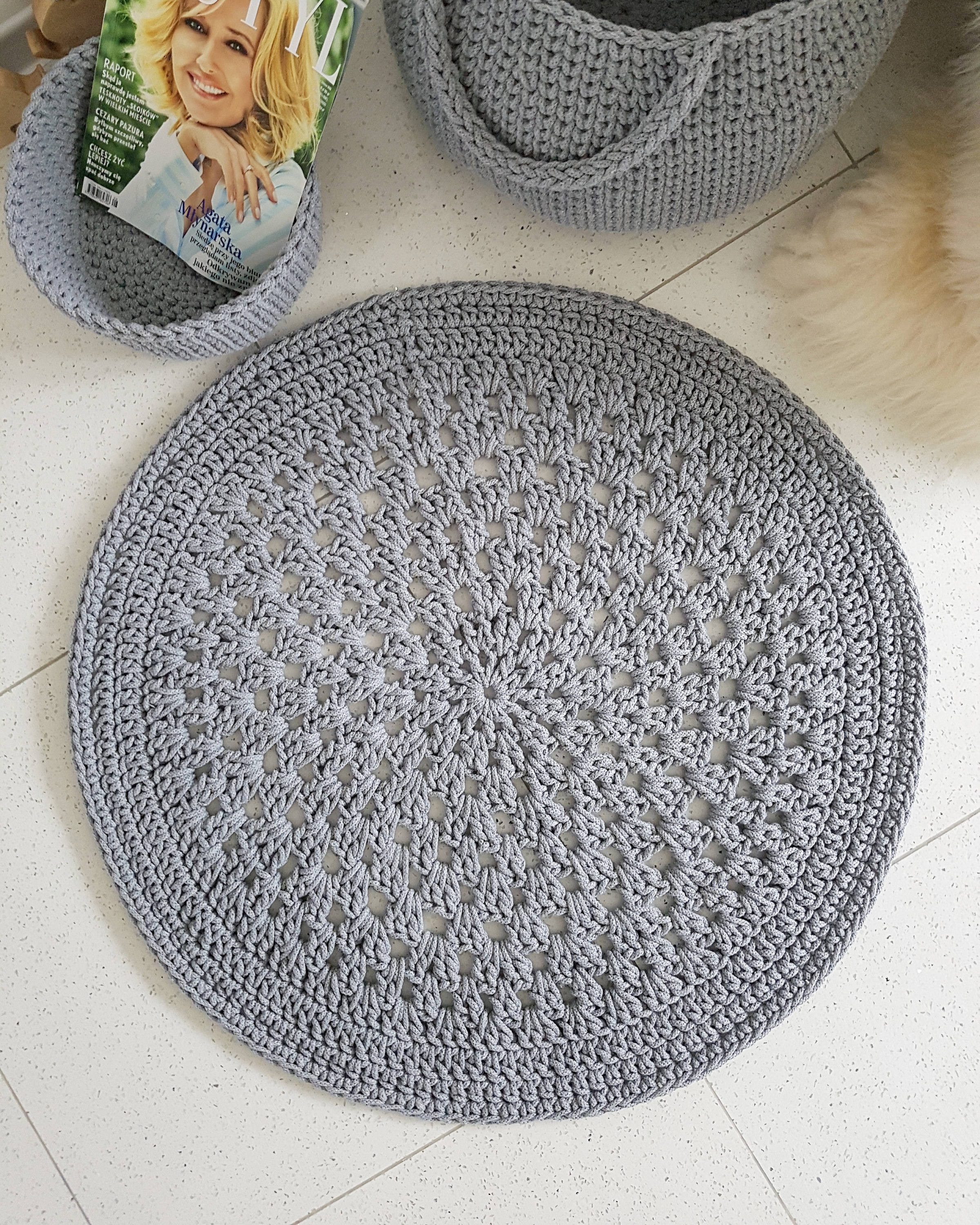 Grey circle rug Many Colors Sizes Handmade Large Crochet | Etsy