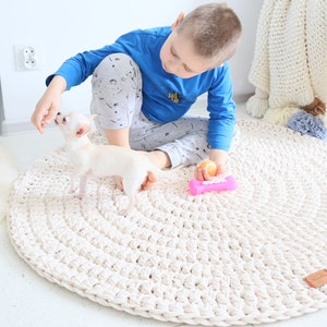 Chunky Ecru Cream Nursery Round Crochet Rug 100cm, 120cm, 140cm, 160cm ...