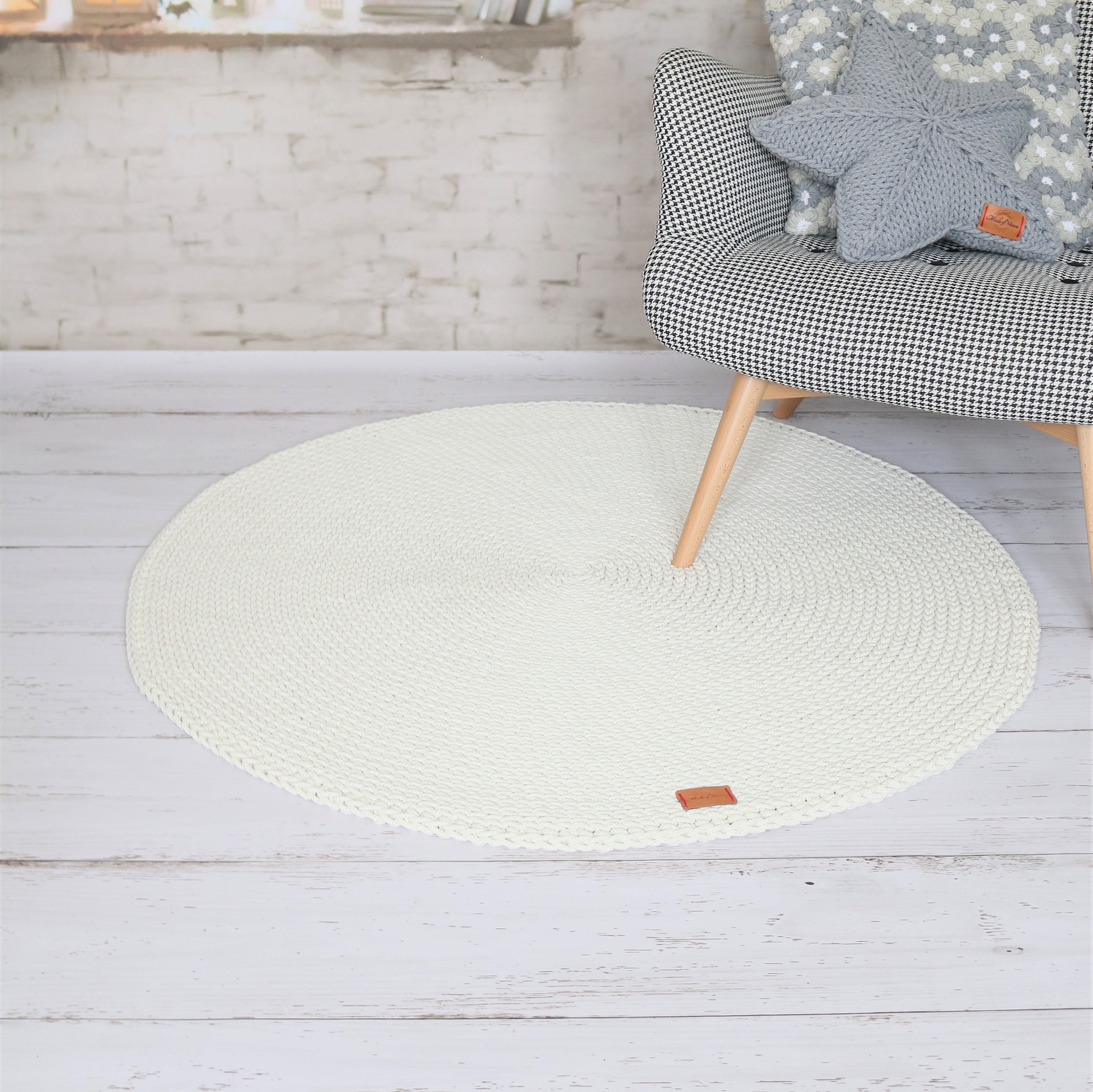 Handmade Chunky Cream Round Simple Modern Nursery Crochet Rug | Etsy