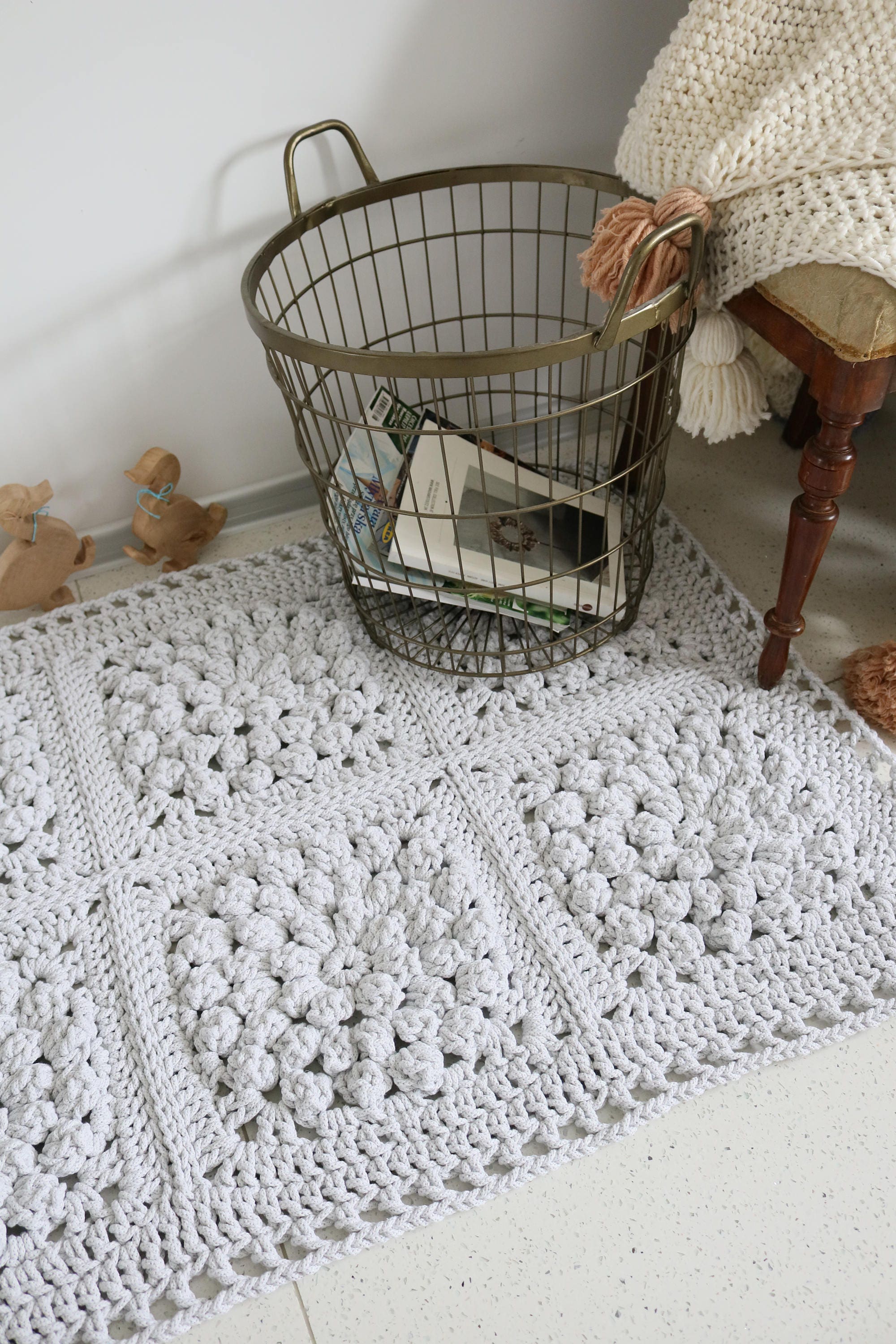 Romantic Rectangular 3D Light Gray Floral Rug/ Crochet Rug/ | Etsy