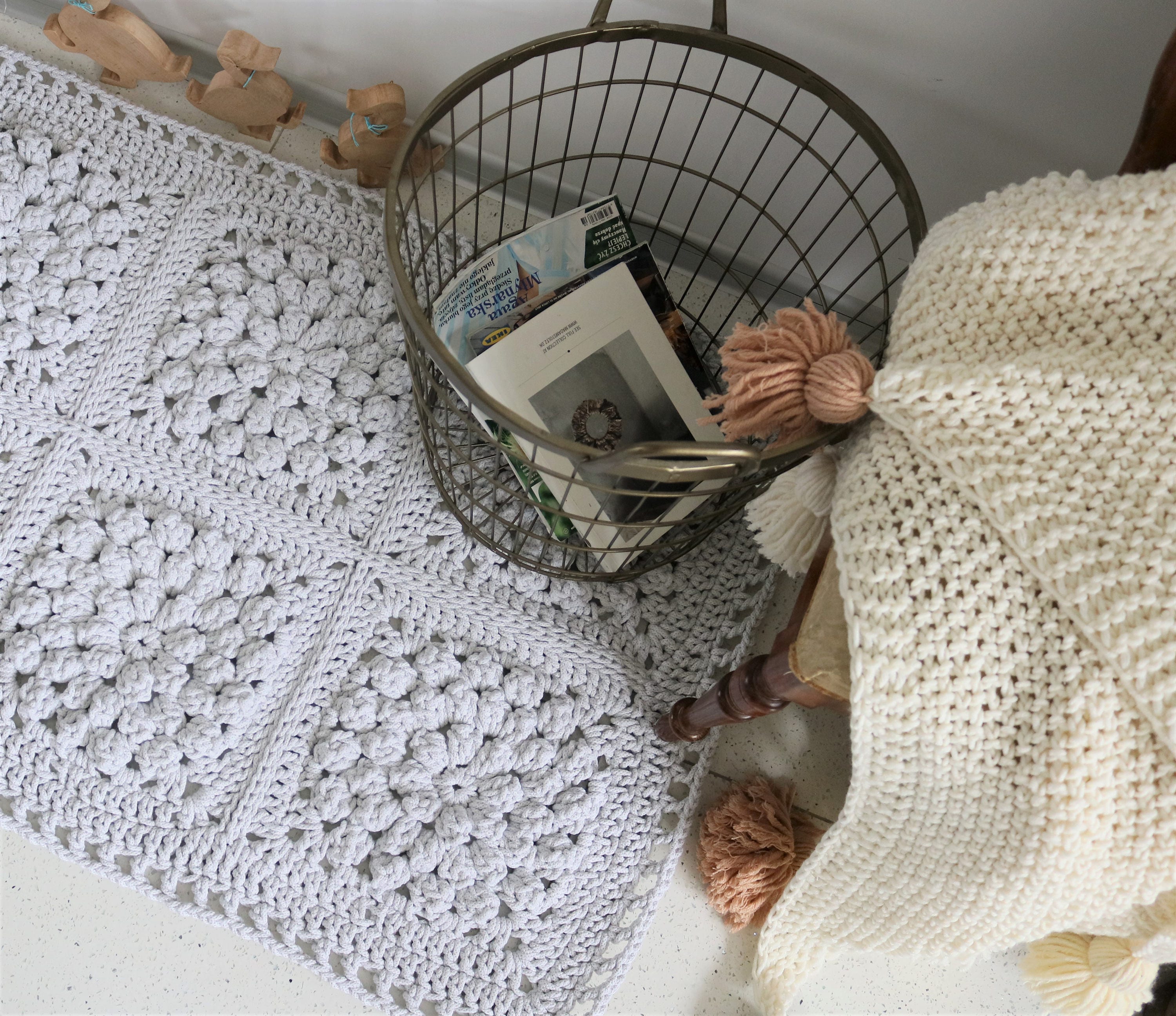 Romantic Rectangular 3D Light Gray Floral Rug/ Crochet Rug/ | Etsy