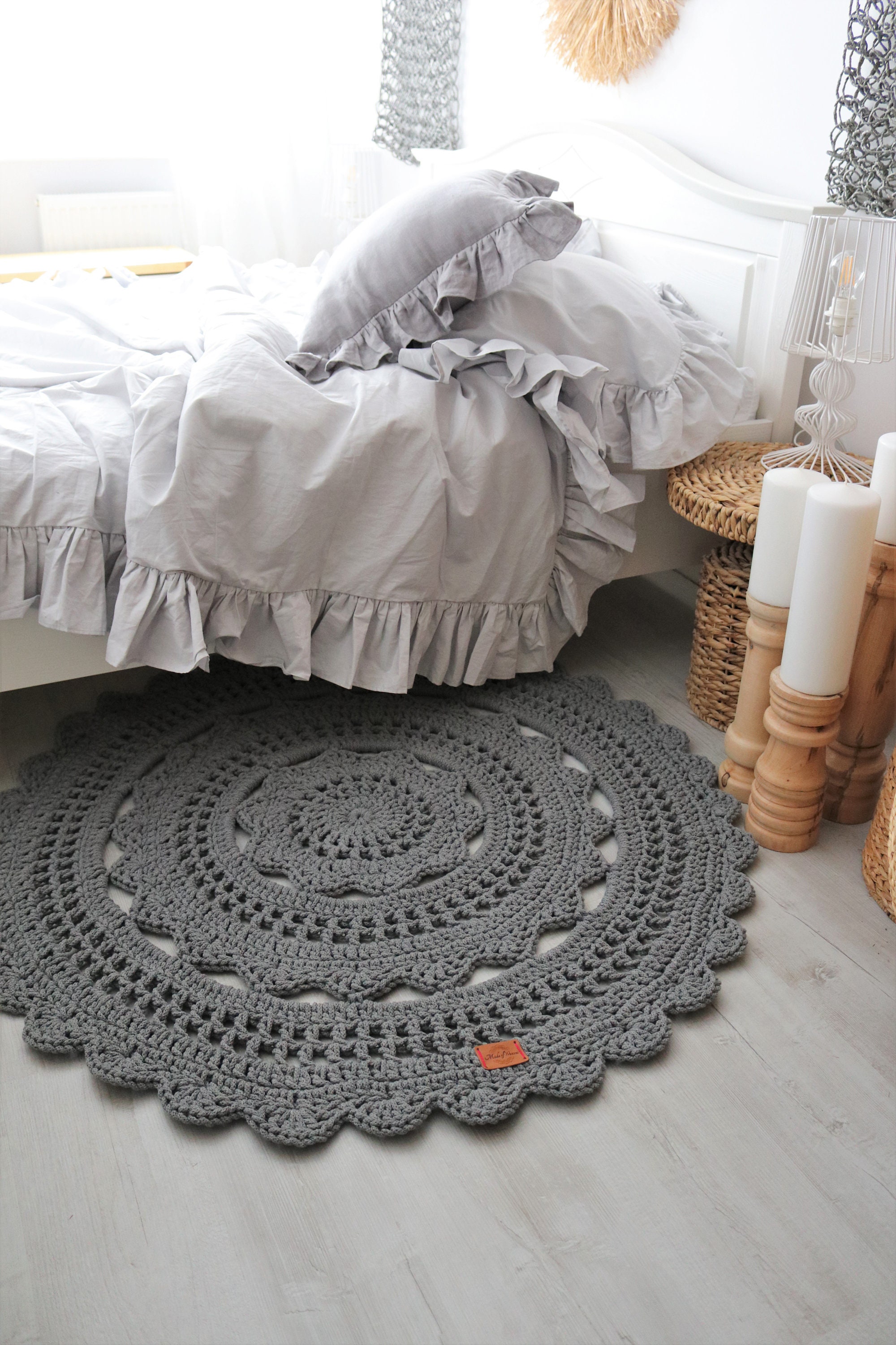 Doily Mandala Medium Grey Rug Tapis Bohemian Hippie Shabby | Etsy