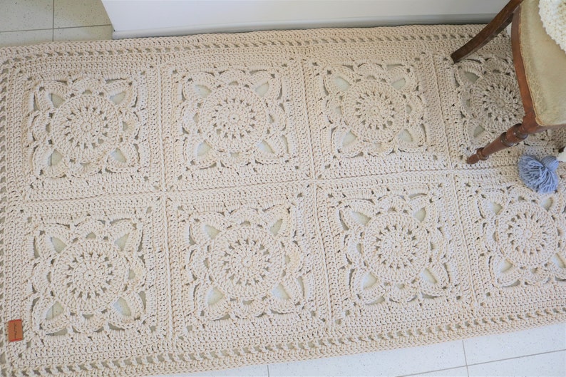 Romantic Rectangular Beige Ecru Floral Rug/ Crochet Rug/ Rug | Etsy