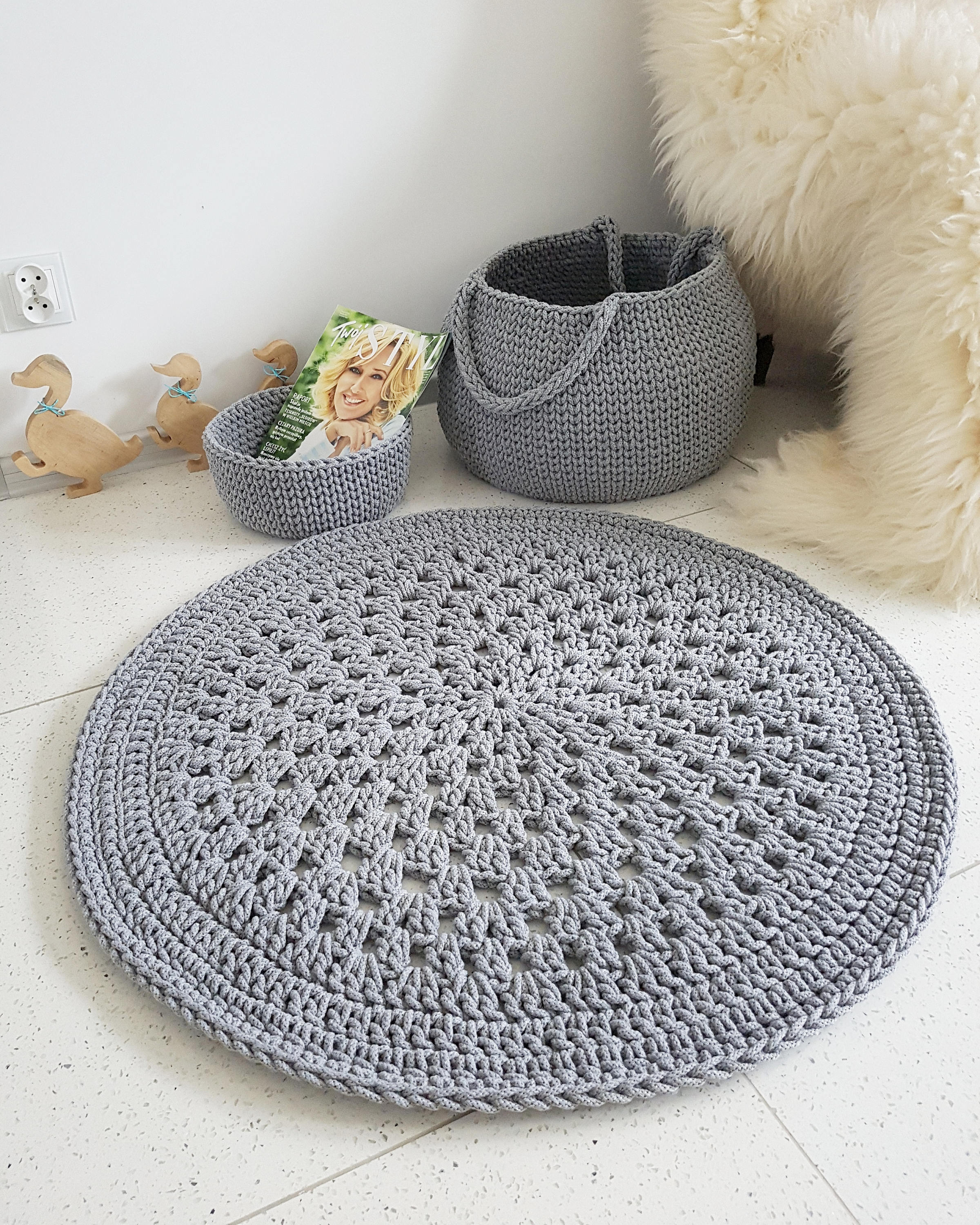 Grey circle rug Many Colors Sizes Handmade Large Crochet | Etsy