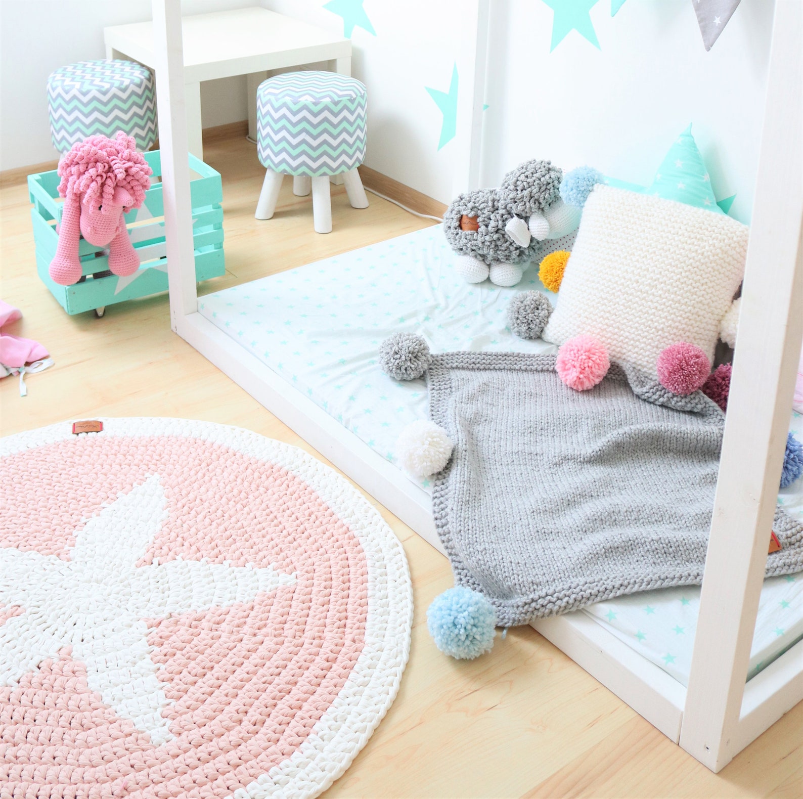 Sweet Light Pink Star Round Rug Stars Rug Round Area Rug - Etsy