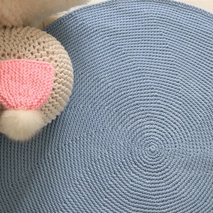 Handmade Blue Round Simple Modern Nursery Crochet Rug, Washable Natural ...