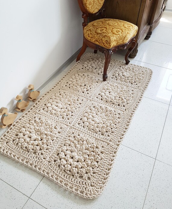 Romantic Rectangular 3D Beige Ecru Floral Rug/ Crochet Rug/ - Etsy