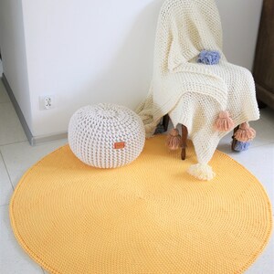 Handmade Chunky Yellow Round Simple Modern Nursery Crochet Rug ...