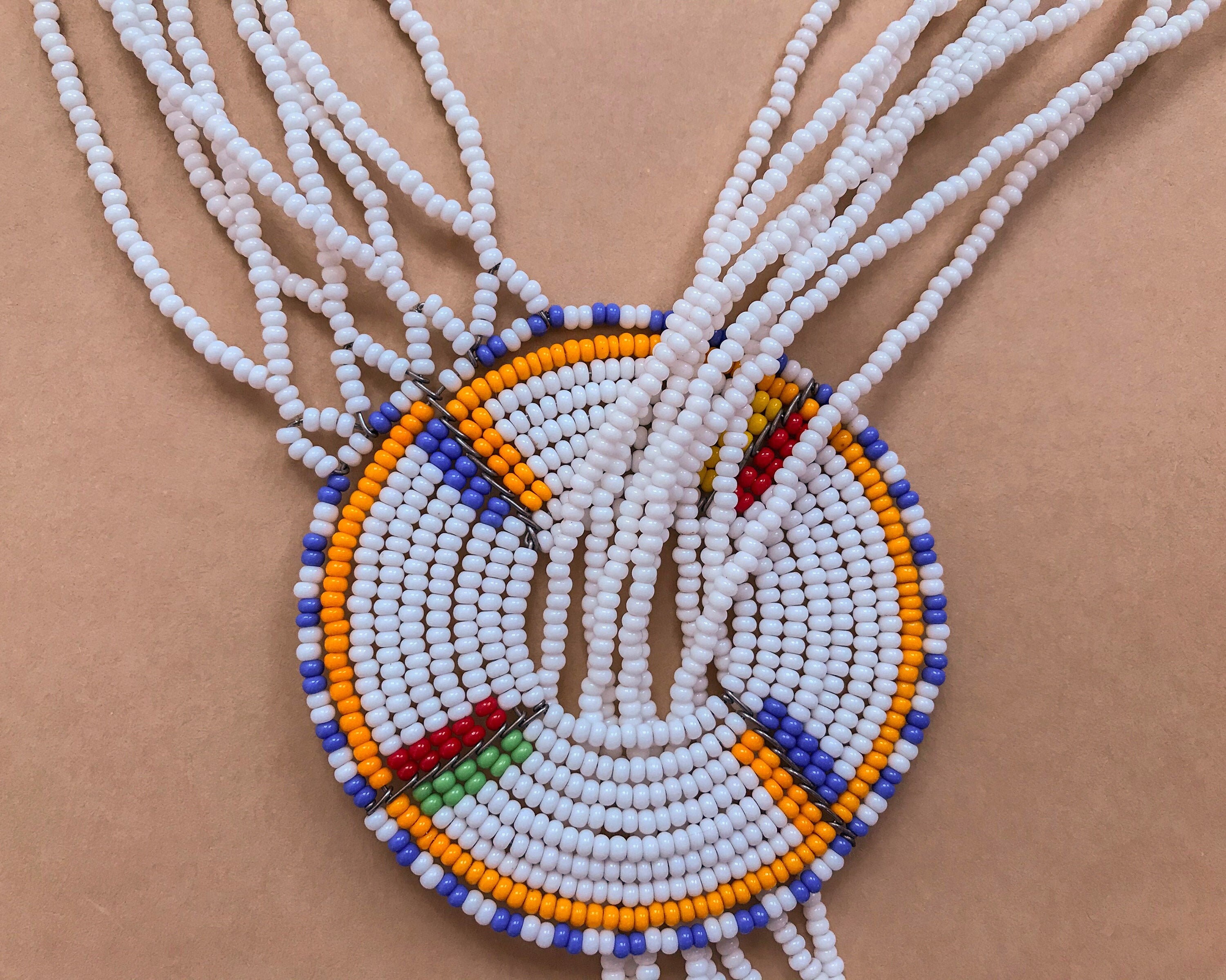 White & Multicolor Beaded Disc Necklace - Etsy UK