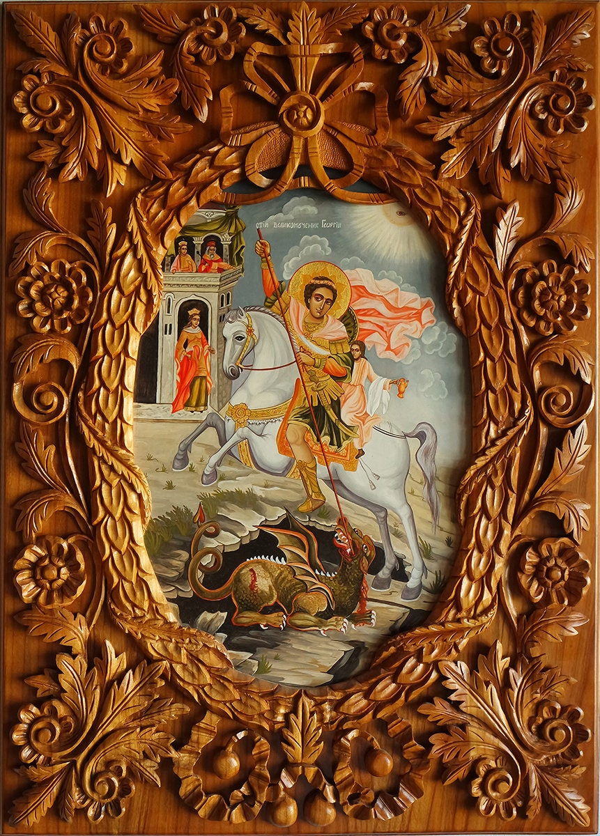 Icon Saint George and the Dragon Orthodox Icon Unique Wood - Etsy