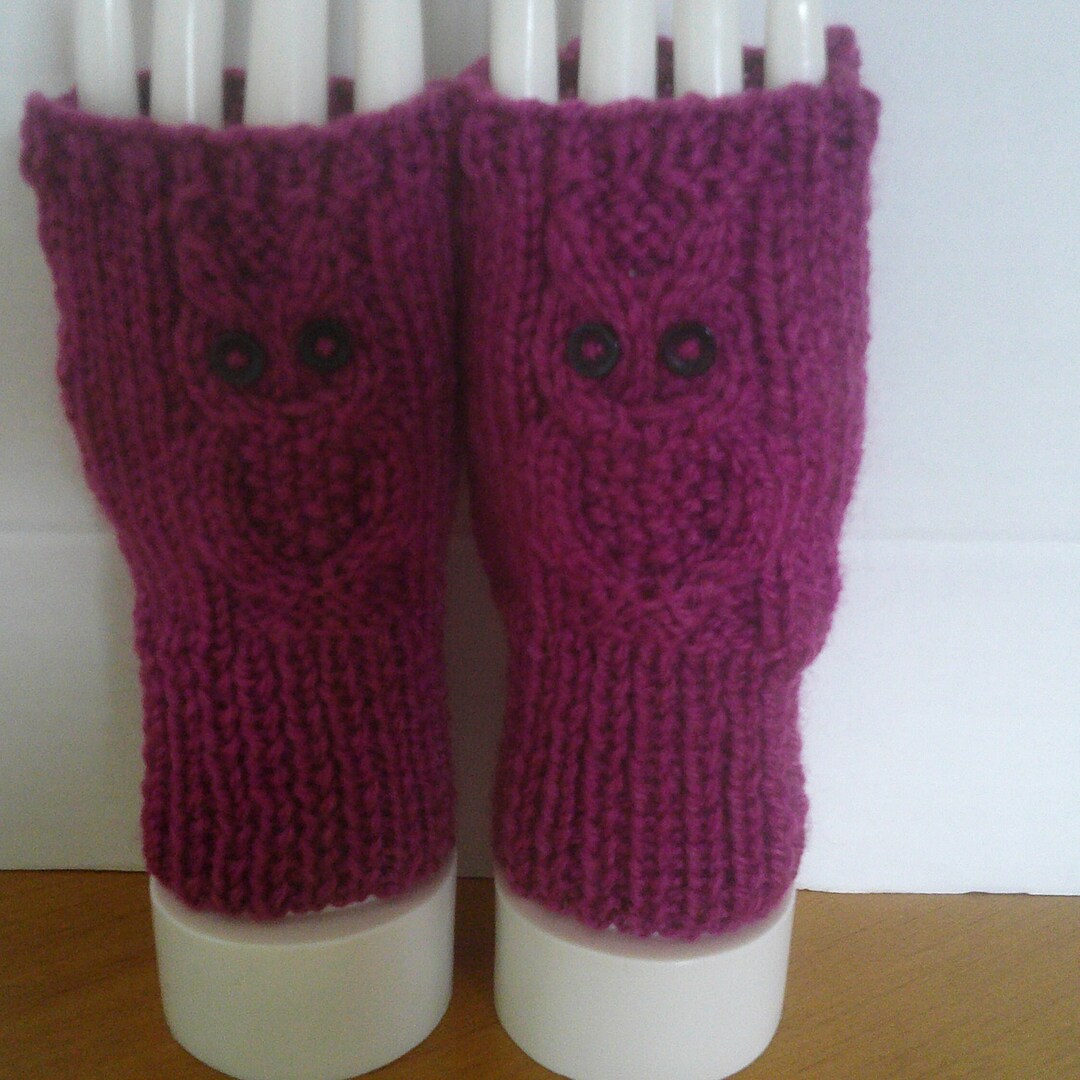 A Pair of Owl Fingerless Mittens / Gloves Raspberry Sorbet - Etsy UK