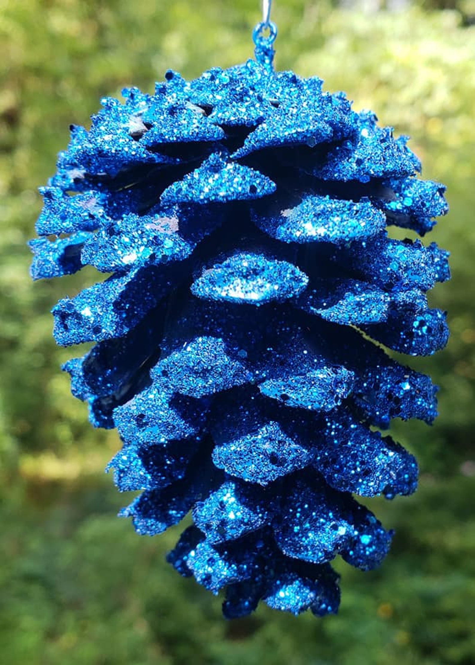 Blue Pine cones Christmas pine cones blue glitter ornament | Etsy