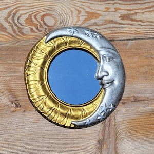 Sun and Moon Mirror, Celestial Crescent Moon Mirror, Concrete Mirror ...