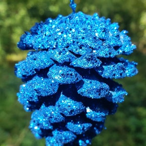 Blue Pine Cones Christmas Pine Cones Blue Glitter Ornament Blue ...