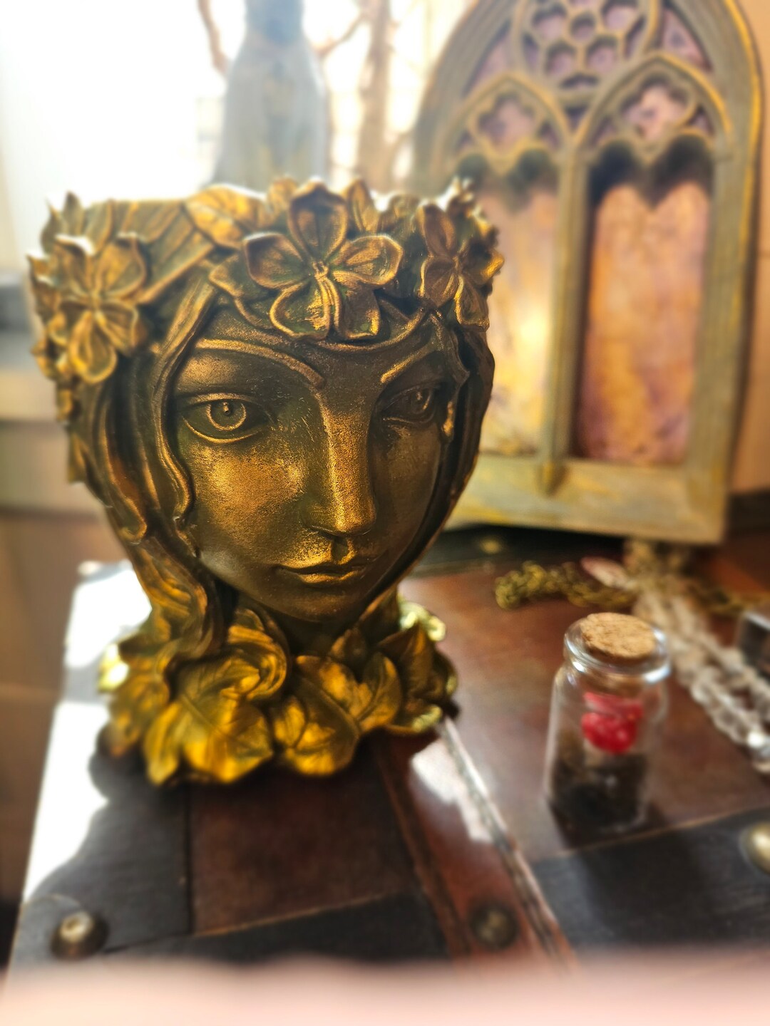 Green Goddess Pot Chalice Garden Statue Witches Desk Cup Gothic Chalice ...