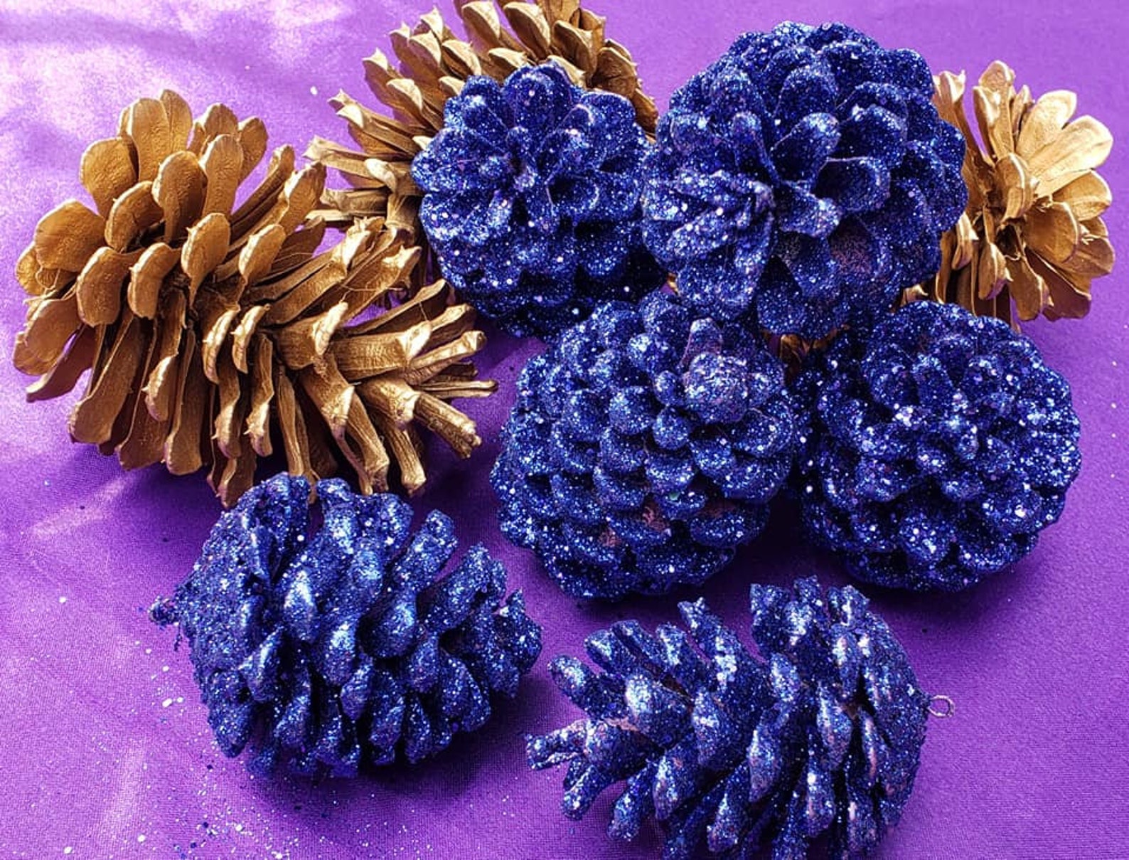 Frozen Ornament Midnight Blue Christmas Pine Cones Blue Glitter Pine ...