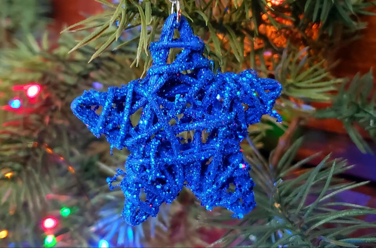 Blue star Christmas blue glitter ornament glitter star | Etsy