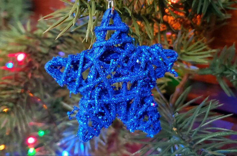 Blue Star Christmas Blue Glitter Ornament Glitter Star - Etsy