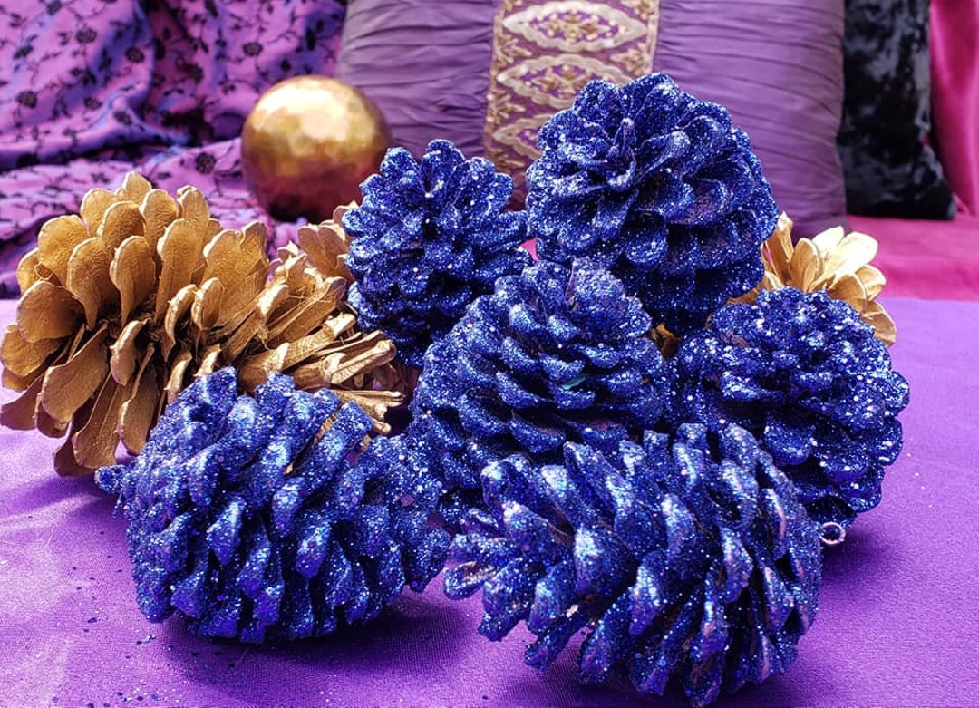 Frozen Ornament Midnight Blue Christmas Pine Cones Blue Glitter Pine ...