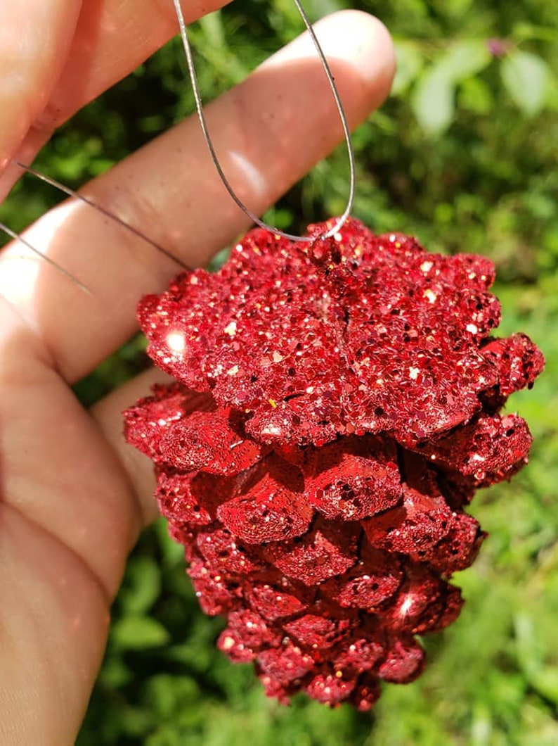 Red Pine Cones Christmas Pine Cones Red Glitter Pine Cone - Etsy