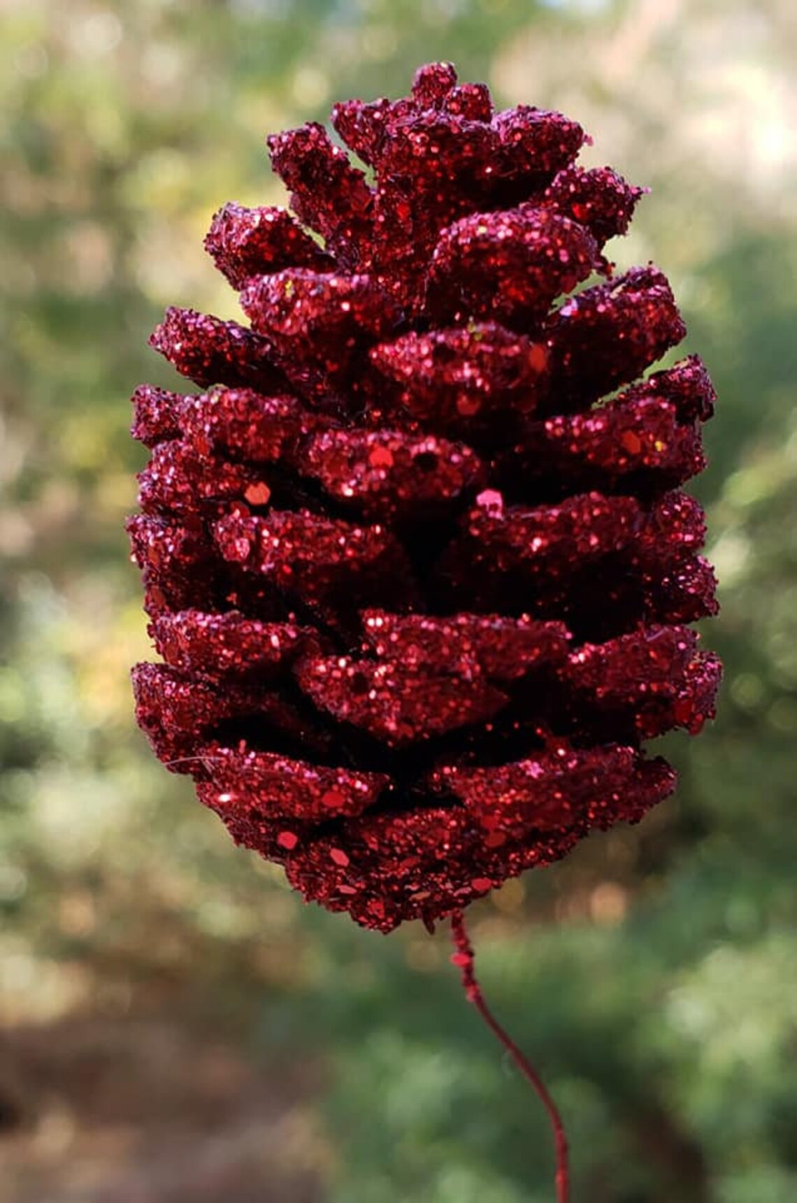 Christmas Pine Cone, Red Pine Cone With Stem, Red Pine Cone Ornament ...