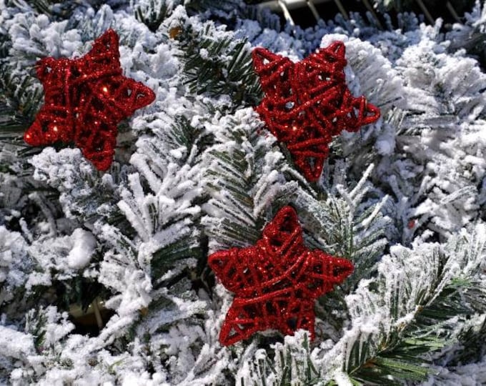 Red Star Ornament Christmas Red Glitter Ornament Glitter Star - Etsy