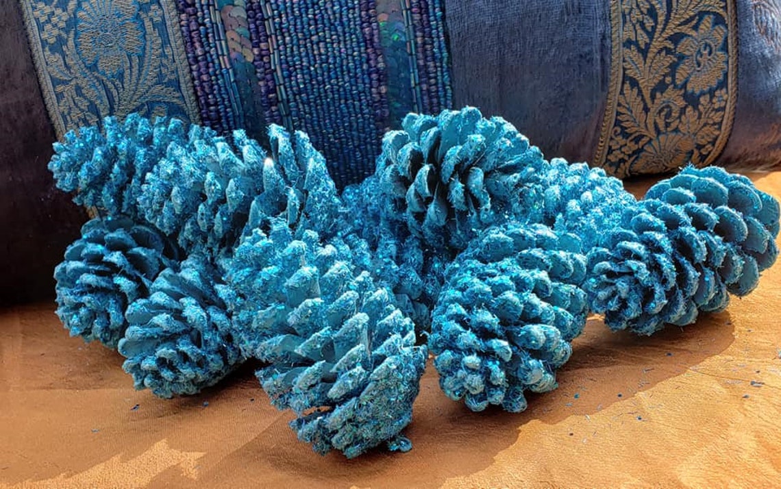 Frozen Ornament Turquoise Christmas Pine Cones Blue Glitter Pine Cone ...